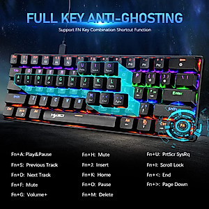 Compact Mechanical Gaming Keyboard Mini Portable with Ergonomic 61 Key Layout Multi Rainbow LED Backlight Anti-ghosting Waterproof Type-C USB Wired for PC MAC Gamer Computer Typist(Black/Blue Switch)