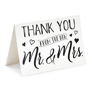Sustainable Greetings 120 Pack Wedding Thank You from the New Mr and Mrs Cards Bulk with Kraft Brown Envelopes for Weddings, Showers, 4x6 in