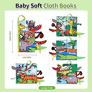 Jollybaby Crinkle Books for Babies, Sensory Soft Touch and Feel Baby Books Toys for 0-6 Months Infants, Newborn Montessori Early Educational Cloth Books Toys, Baby Girl & Boy Gift(Jungle Tails)