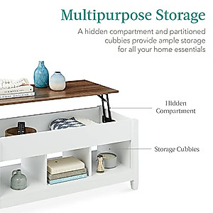 Best Choice Products Lift Top Coffee Table Hidden Storage Wooden Dining Accent Table Furniture for Living Room, Display Shelves - White/Brown