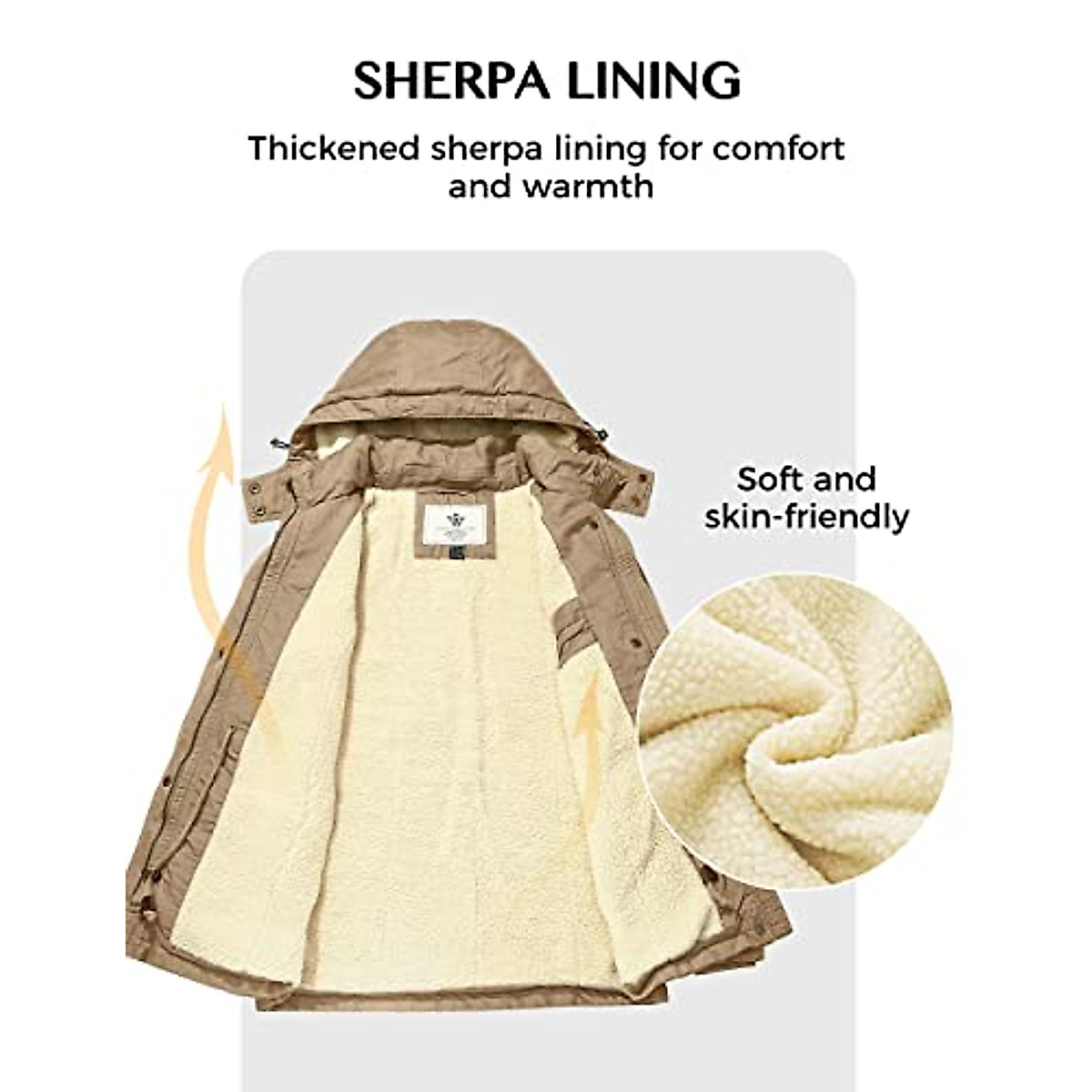 WenVen Women's Warm Heavy Quilted Winter Sherpa Coat with Hood (Khaki-2, XL)