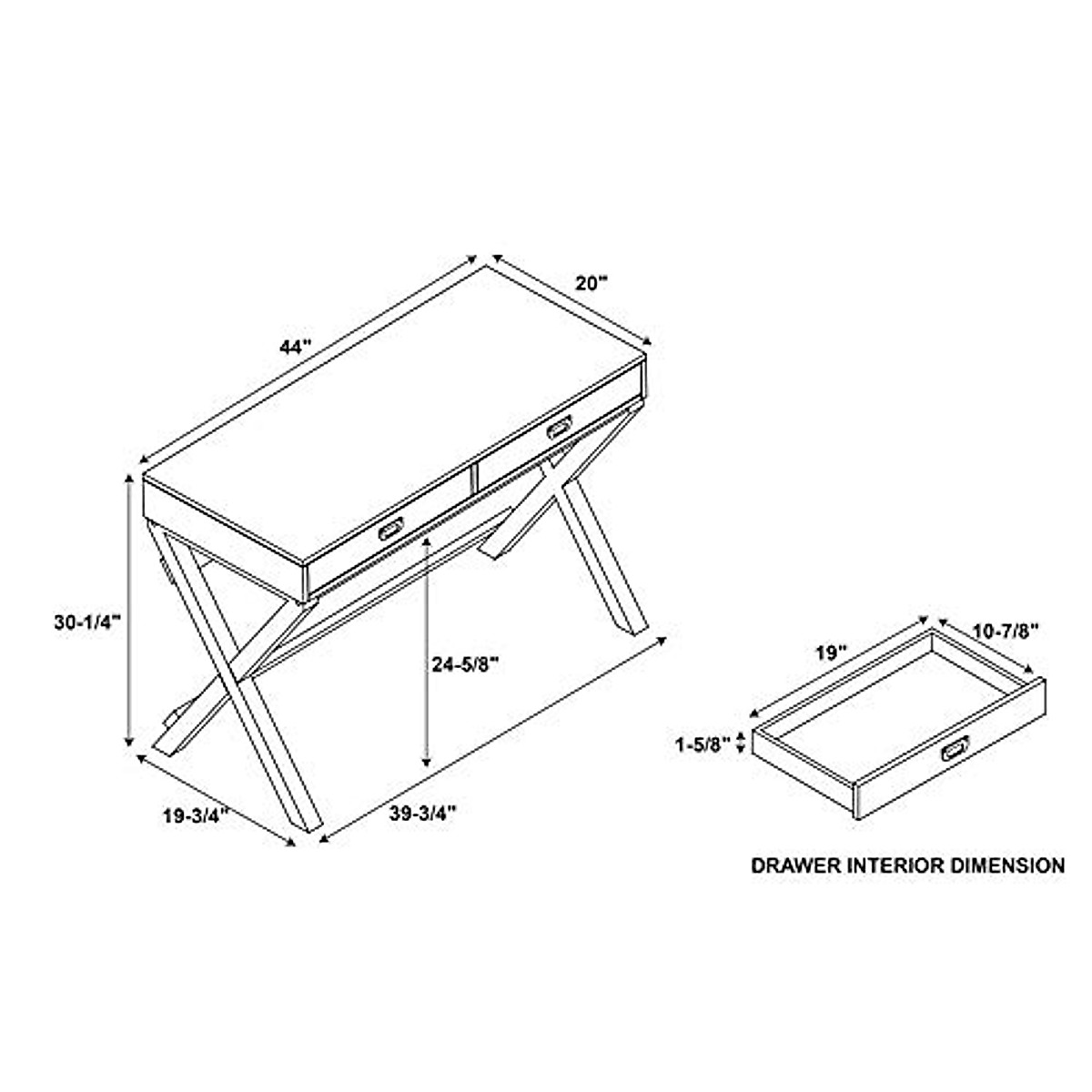 Linon Grey 2-Drawer Writing Jaycee Desk