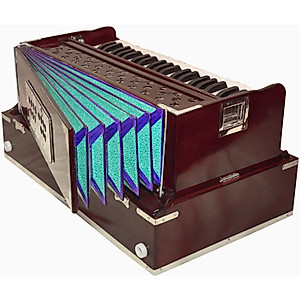 Original Superbrass American Pinewood 9-Stopper 3½ Octaves Portable Folding Indian Harmonium with Special Reeds + Fiberglass Case