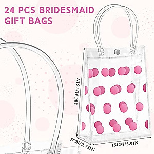 Silkfly 24 Pcs Clear Gift Bag with Handles Wedding Reusable Plastic Small Gift Bag with Polka Dot PVC Gift Wrap Bag for Party Favor Christmas Wedding Birthday(5.9 x 7.9 x 2.8 Inch,Pink)