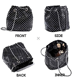 Yokawe Women's Bling Crystals Evening Clutch Bag Sparkly Metal Sequins Purse Glitter Rhinestone Bucket Bags Prom Cocktail Party Wedding Handbags (Black)
