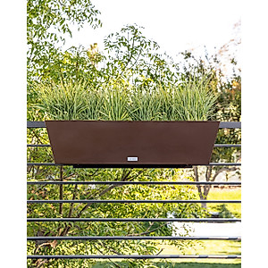 Veradek Pure Series Railing Planter - Plastic Hanging Planter for Outdoor Balcony/Fence | Durable All-Weather Use with Adjustable Brackets | Modern Décor for Flowers, Succulents, Hanging Plants