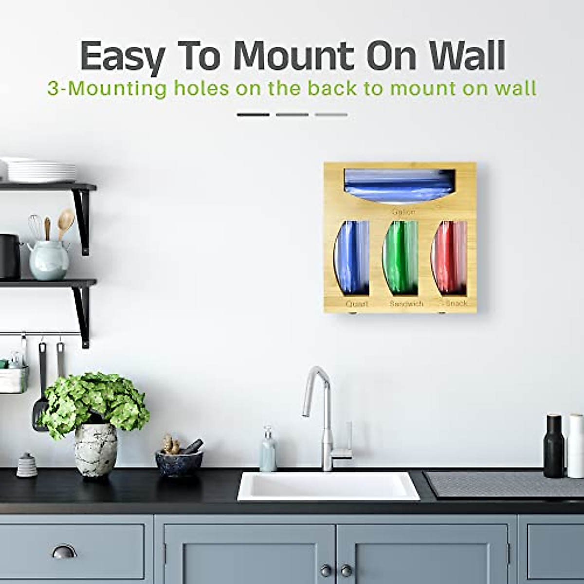 Emekaa Ziplock Bag Organizer for Kitchen Drawer, Bamboo Storage Organizer, Storage Bag Holder, Compatible w/Ziplock, Glad, Hefty, Solimo for Gallon,Quart,Sandwich,Snack