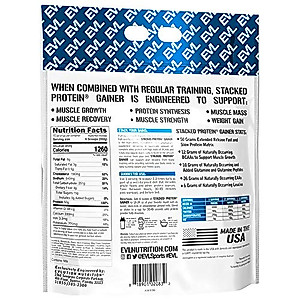 Evlution Nutrition Stacked Protein Gainer, Whey Protein Powder Complex, 50 Grams Protein, 250 Grams Carbohydrates, Build Muscle, Recovery, Post Workout, Gluten-Free (Double Rich Chocolate, 12 LB)