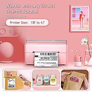 JADENS Pink Thermal Label Printer & White Label Holder, Label Holder for Rolls and Fan-fold Labels & Bluetooth Thermal Label Printer