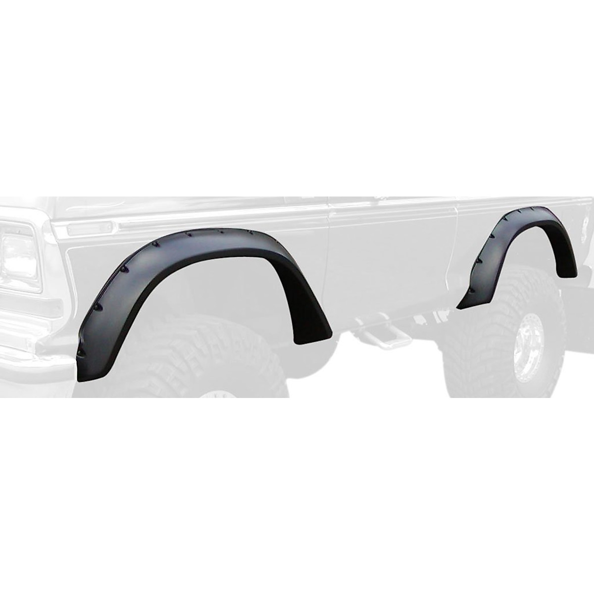 Bushwacker Cutout Pocket/Rivet Style Rear Fender Flares | 2-Piece Set, Black, Smooth Finish | 20014-11 | Fits 1973-1979 Ford Bronco, F-100, F-150, F-250, F-350 w/ 6.8' or 8' Bed