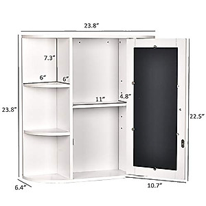 OKIDA Bathroom Wall Mounted Cabinet, Toilet Bathroom Spacesaver, Multipurpose Kitchen Medicine Storage Organizer with Single Mirror Door and Adjustable Shelf (White)