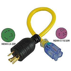 Conntek PL520520 NEMA L5-20P to NEMA 5-15/20R Pigtail Adapter, UL Listed