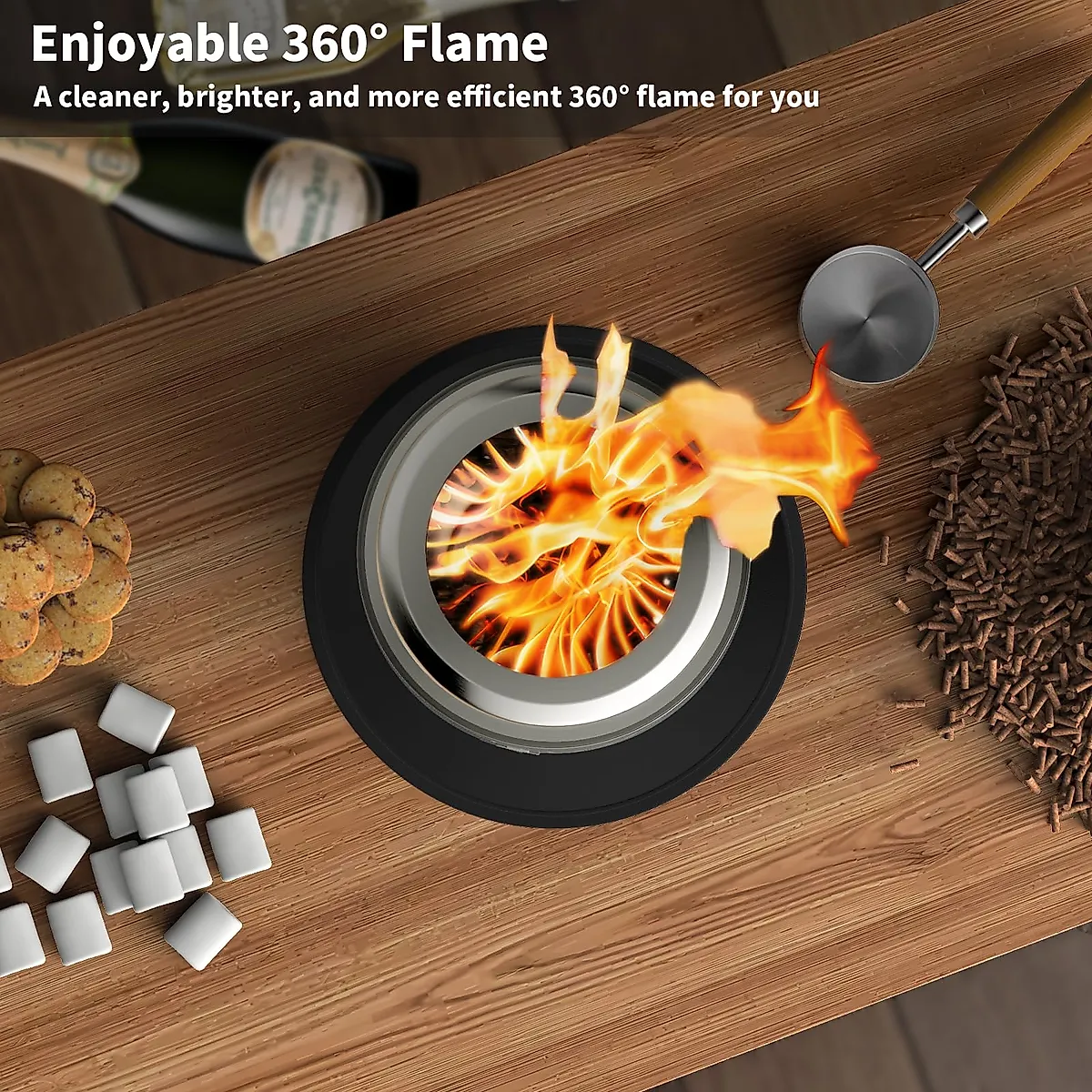 Tectsia Tabletop Fire Pit, 7.8 x 5.5 Inch Mini Smores Table Top Firepit, Protable Small Tabletop Firepit with Folding Stand, Fireproof Mat, Travel Bag, 304 Stainless Steel, Fueled by Pellets or Wood