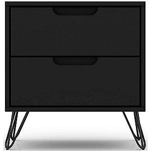 Manhattan Comfort Rockefeller Mid-Century Modern 2 Drawer Bedroom Nightstand, 20.08", Black