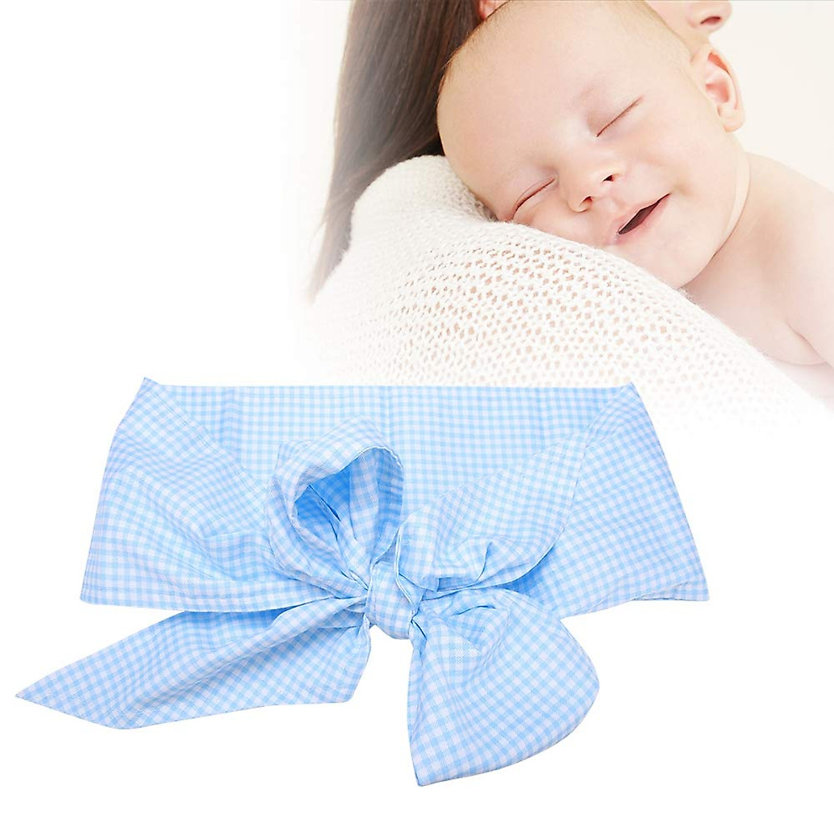 Tnfeeon Baby Swaddle Wrap Sash, Cotton Maternity Bowknot Newborn Infant Blanket for Photo Shot (Light Blue Plaid)