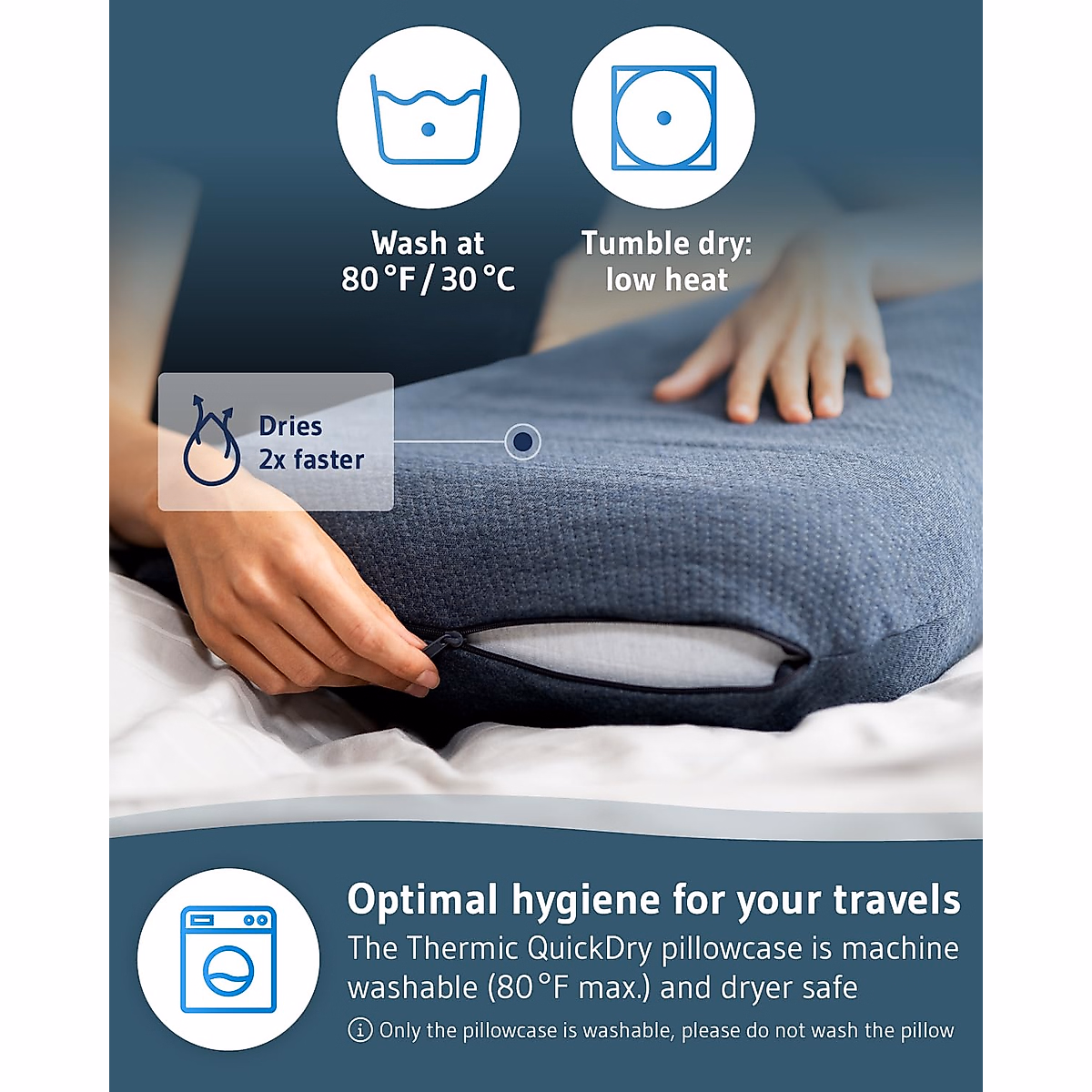 Travel Pillow VOLAR QuickDry | Memory Foam Neck Pillow | Quick Drying & Thermoregulating | Includes travel bag | Ergonomic Pillow For Sleeping on Airplane, Hotel, Camping, Couch - Designed in Germany