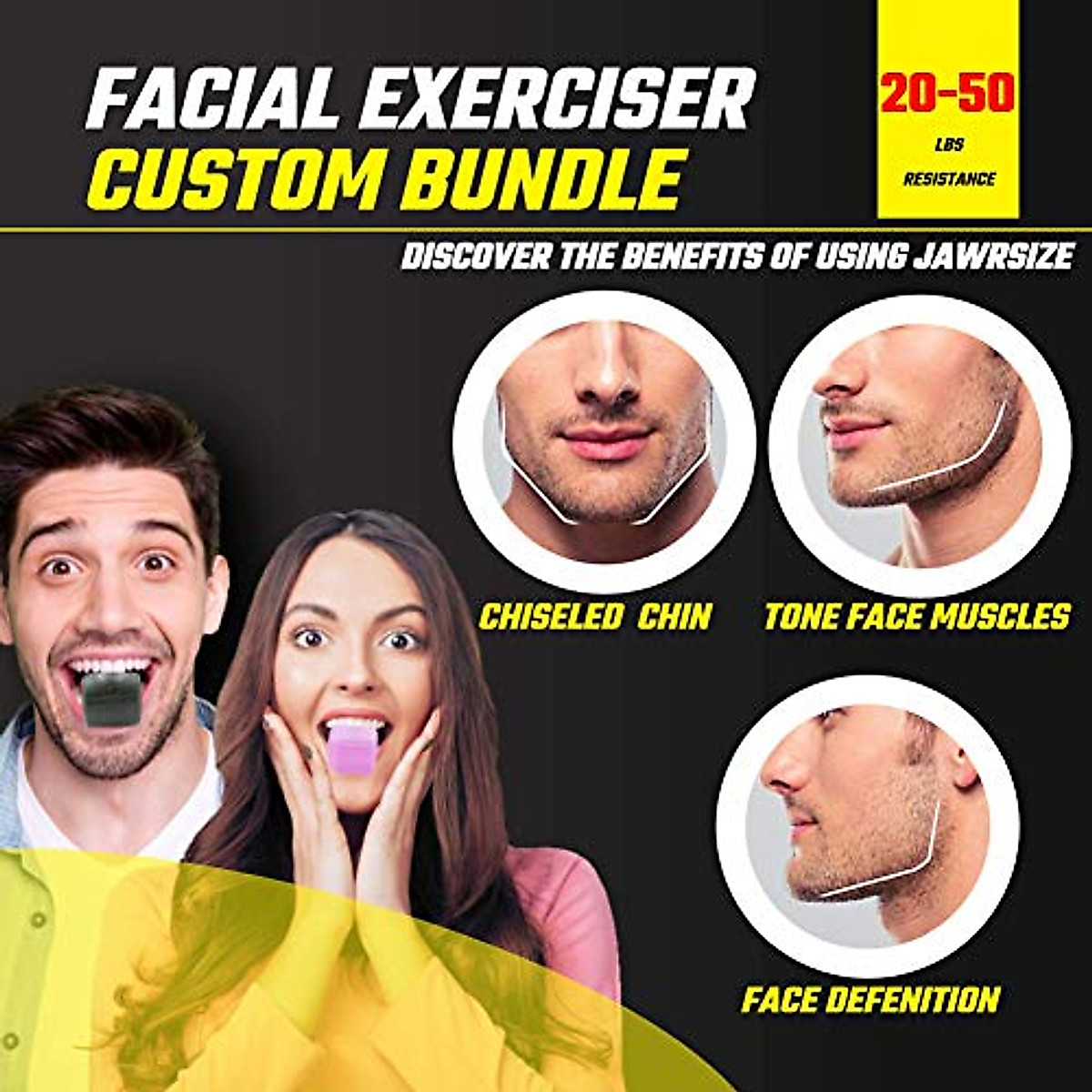 Jawzrsize Athletic Bundle Jaw Enhancer - Jaw, Face, and Neck Exerciser, Helps Reduce Stress and Cravings - Facial Exercise (Pop N Go & Custom Fit (Beg., Int., & Elite), Pink and Green)