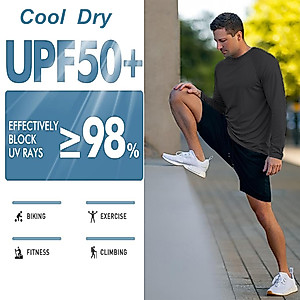 Men's UPF 50+ Sun Protection Hiking Fishing Shirt Lightweight Quick Dry SPF Outdoor Long Sleeve Shirt Black-L