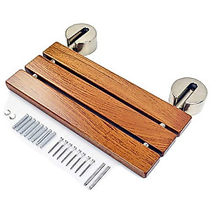 DIYHD 20" Modern Teak Wood Folding Shower Seat Bench Brushed Wall Mounted Shower Bench
