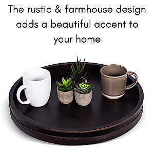 BIRDROCK HOME 18” Wooden Lazy Susan - Black - Burnished Iron Accents - Table Top Turntable - Cabinet or Pantry Organizer - Decorative Spice Rack Medicine Cleaning Spinning Table - Wood - Large