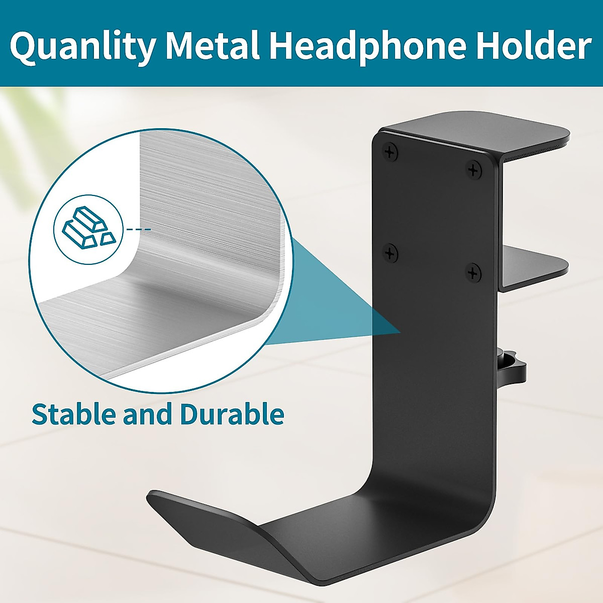 tiebutie Universal Metal Headphone Holder Hook Hanger Headset Holder Stand Under Desk with Adjustable Arm Clamp PC Gaming Headset Headphone Stand Mount for Most Headphones and Other Accessories