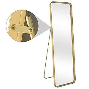 OBIOZZ Floor Mirror, Full Body Mirror Full Length Mirror Standing Gold Rounded Frame with Floor Stand Wrought Iron Full- Body Length Mirror Dressing Mirror for Bedroom Living Room