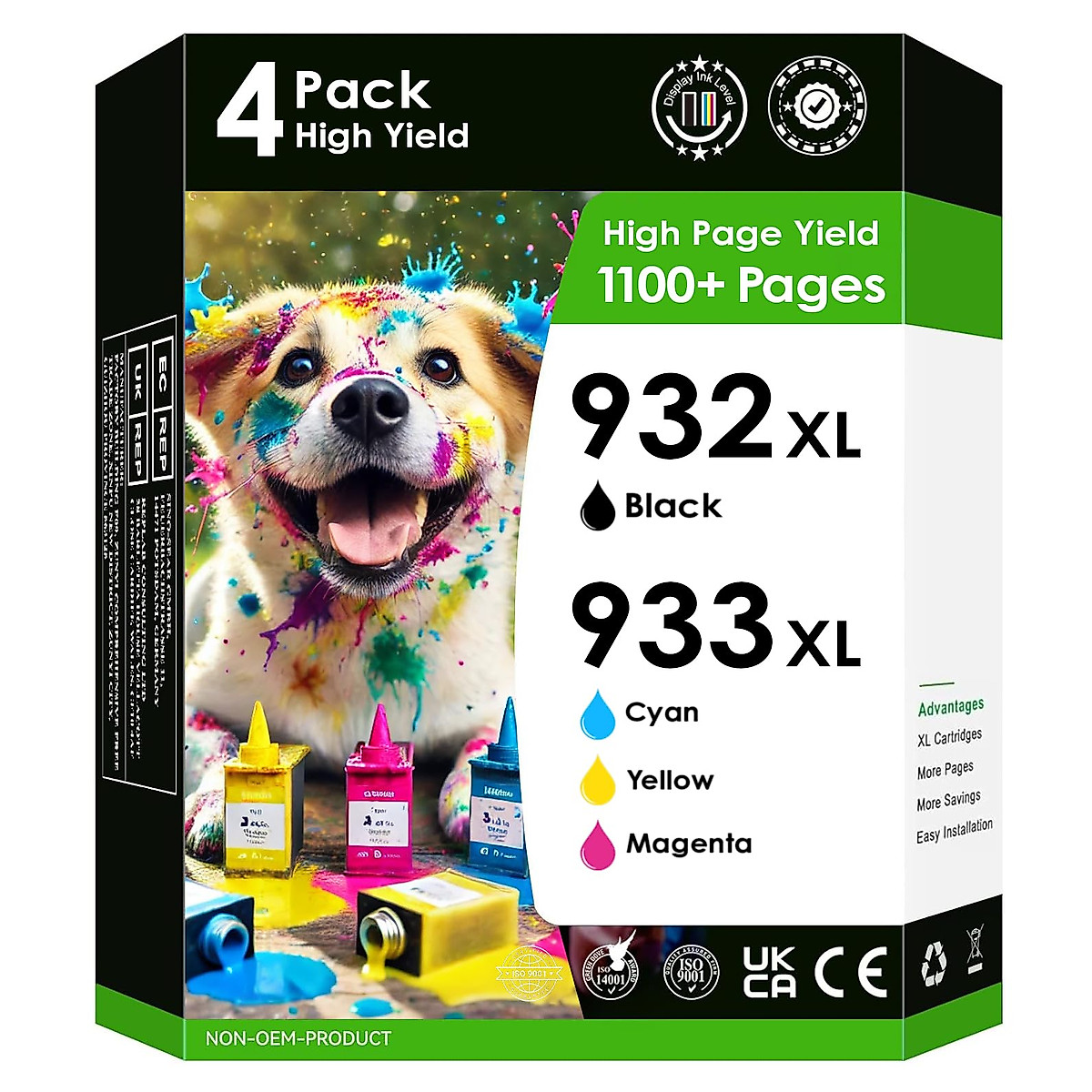 INKjetsclub Compatible Ink Cartridge Replacement for HP 933XL 932XL 933 932 XL for OfficeJet 6600 6700 7610 7612 7510 7110 6100 Printer(Black Cyan Magenta Yellow) 4 Packs