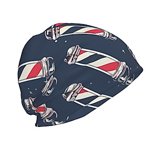 Beanie Hat for Men Women Slouchy Beanie Hats Vintage-Barber-Pole Winter Knit Cuffed Beanie Skull Cap Black