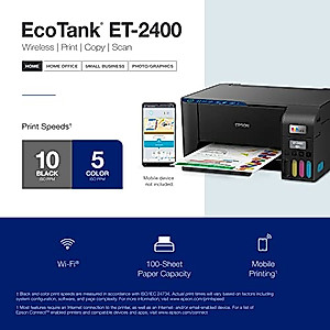 Epson EcoTank ET-2400 Wireless Color All-in-One Cartridge-Free Supertank Printer with Scan and Copy – Easy, Everyday Home Printing