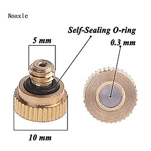 Bluecell 10pcs 0.3MM Orifice 10/24 Screw Thread Brass Cold Misting Nozzle & 10pcs Misting Brass Plug for Outdoor Cooling System Green House Irrigating System