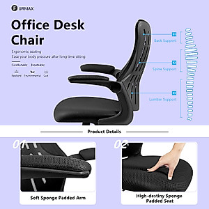 Furmax Office Desk Chair with Flip Up Arms, Mesh Mid Back Computer Chair Swivel Task Chair with Ergonomic Lumbar Support (Black)