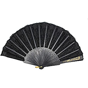 Hithop Hand Fan (Black) - Elegant Fabric Folding Hand Fan - Snaps Open, Easy to Handle. Cools effortlessly. Perfect Ballet and Dance Fan.