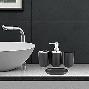 Gazechimp Plastic Bathroom Accessories Set Toothbrush Holder Soap Dispenser Soap Dish Countertop Decor for Dormitory, Black