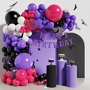 Wednesday Balloons Garland Arch Kit, 123Pcs TV Drama Black Purple Rose Red Balloon Happy Birthday Banner for Wednesday Gothic Theme Birthday Party Supplies Decorations Halloween Party Favors