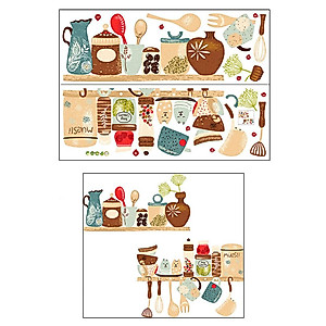 Uonlytech Window Decals 2pcs Cartoon Kitchen Quotes Wall Decal Cooking Utensils Wall Art for Kitchen Dining Room Fridge Restaurant Decor