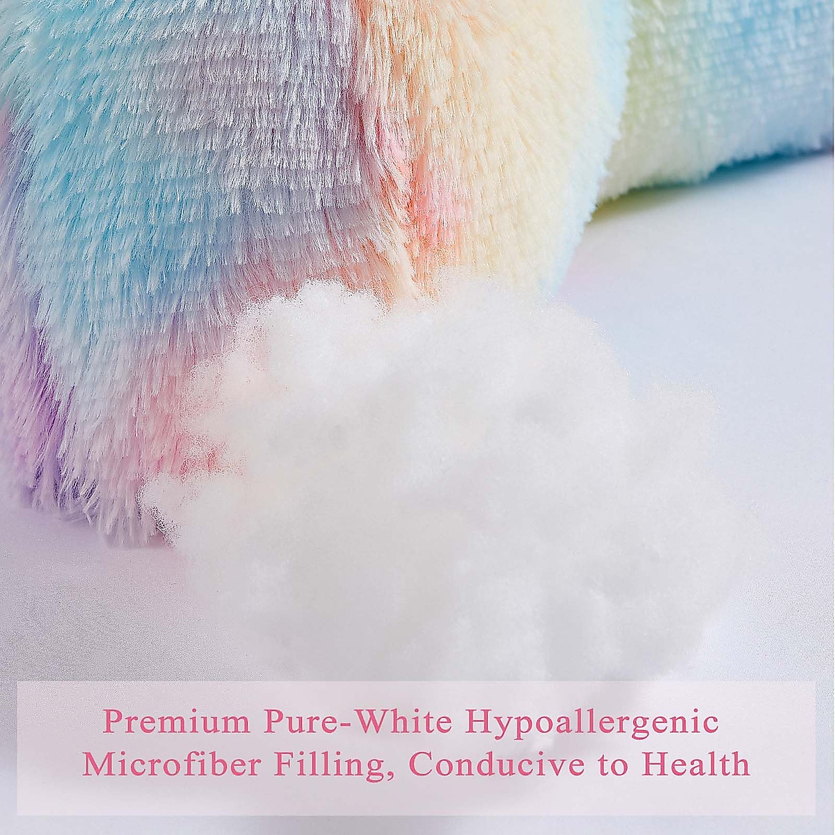 Bedriping Reading Pillow for Bed - Faux Fur Backrest Pillow with Arms, Reading & Bed Rest Pillows Rainbow Colors, Fluffy Sit Up Pillow, Study Pillow for Kid, Tween, Teens & Adult Girls