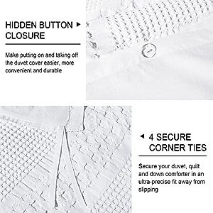 PHF 100% Cotton Duvet Cover Queen Size, Waffle Weave Duvet Cover Set for All Season, Pre-Washed Soft Decorative Textured Duvet Cover with Pillow Shams Bedding Collection, 90"x92", White