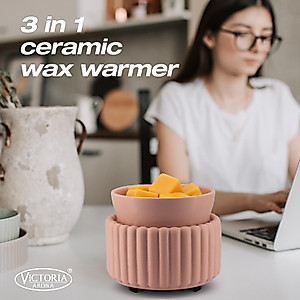 VICTORIA AROMA Ceramic Wax Melter 3-in-1 Candle Warmer for Scented Wax - Electric Fragrance Burner for Home, Office, Bedroom - Gift & Décor（Pink）