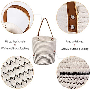 HIGOGOGO 2 Pack Wall Hanging Cotton Storage Baskets, Small Rope Baskets with Leather Handle Door Closet Organizer Woven Baskets for Keys, Wallet, Plants, Towels, Toys, 7.87" x 7"