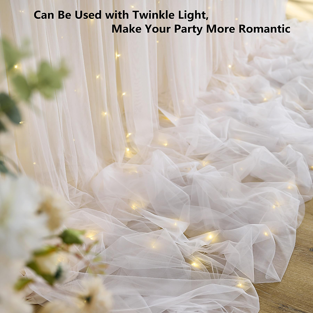 Wrinkle Free Champagne Tulle Backdrop Curtains for Baby Shower Party Wedding Photo Drape Backdrop for Photography Props Engagement Bridal Shower 5 ft X 7 ft