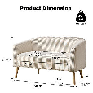 Chifee & Vingol 50.8" W Small Loveseat Sofa with Wood Legs,Ivory