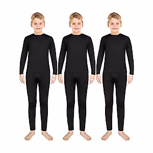 Silkfly 3 Set Boys Thermal Underwear Set Base Layer Fleece Lined Long Underwear for Kids Shirt and Pants Set for Boys Winter (Black, Medium)