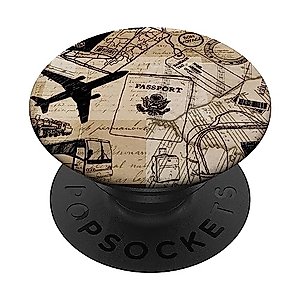 Retro Travel Plane Vintage Map Pilot Flight Attendant Gift PopSockets Swappable PopGrip