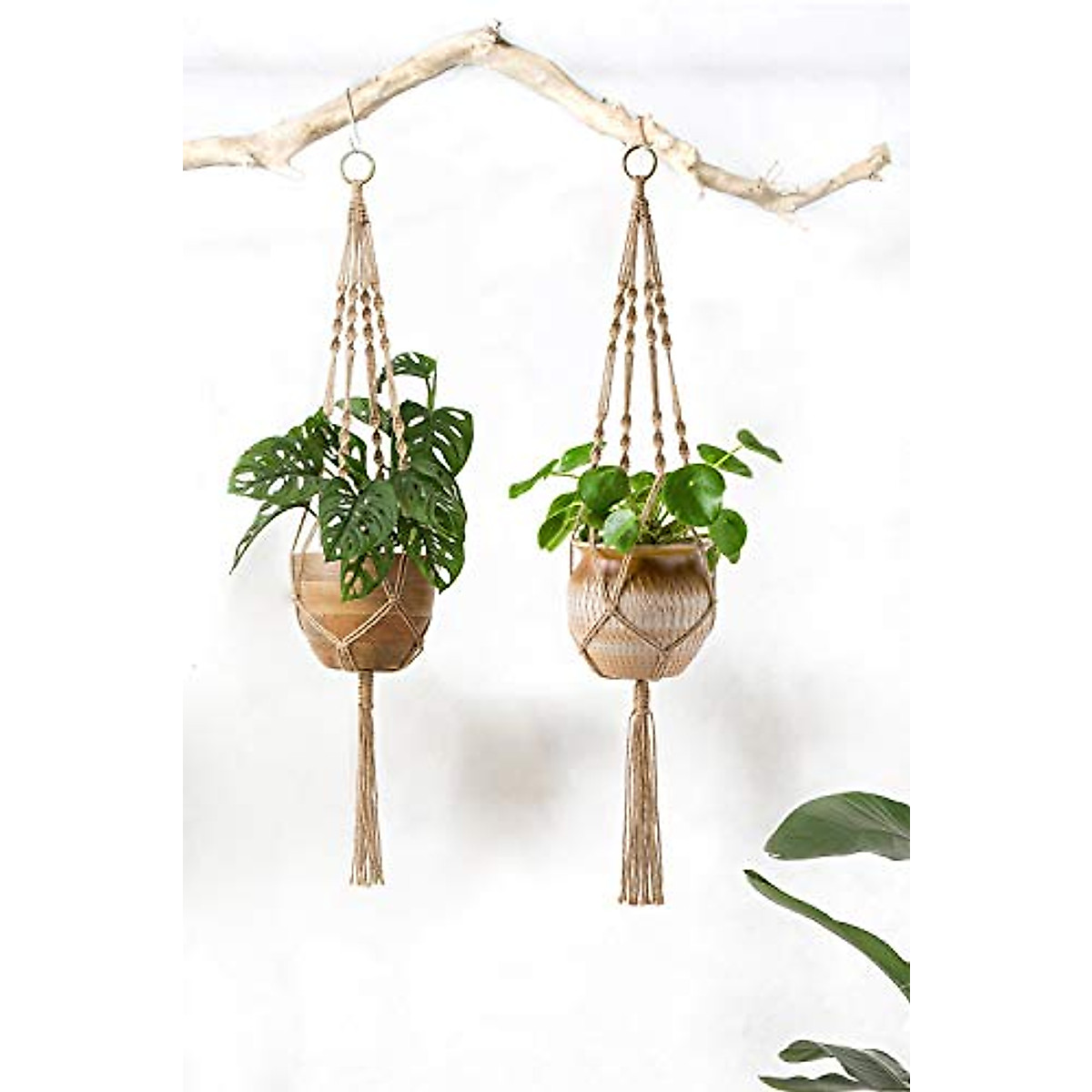 Mkono 2 Pack Macrame Plant Hangers Indoor Hanging Planter Basket Decorative Flower Pot Holder Jute Rope for Indoor Outdoor Home Decor 4 Legs 40 Inch, Brown
