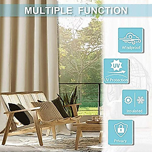 RYB HOME Porch Curtains Outdoor Waterproof - 2 Panels Detachable Top Water Resist UV Block Privacy Thermal Draperies for Patio Pergola Pavilion Spa, W 100 x L 84, Beige