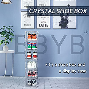 BBYB Shoe Box,Drop Front Shoe Box,Clear Plastic Stackable Storage Bins,Magnetic Transparent Door Clear Storage Bins 3pack (Large, D-Clear)