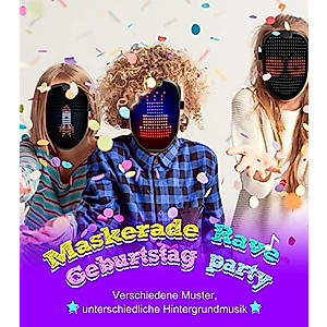 Kid Led Mask with Music Gesture Sensing Transforming Face,Light Up Luminous Digital Glow Masks for Halloween Christmas Birthday Party