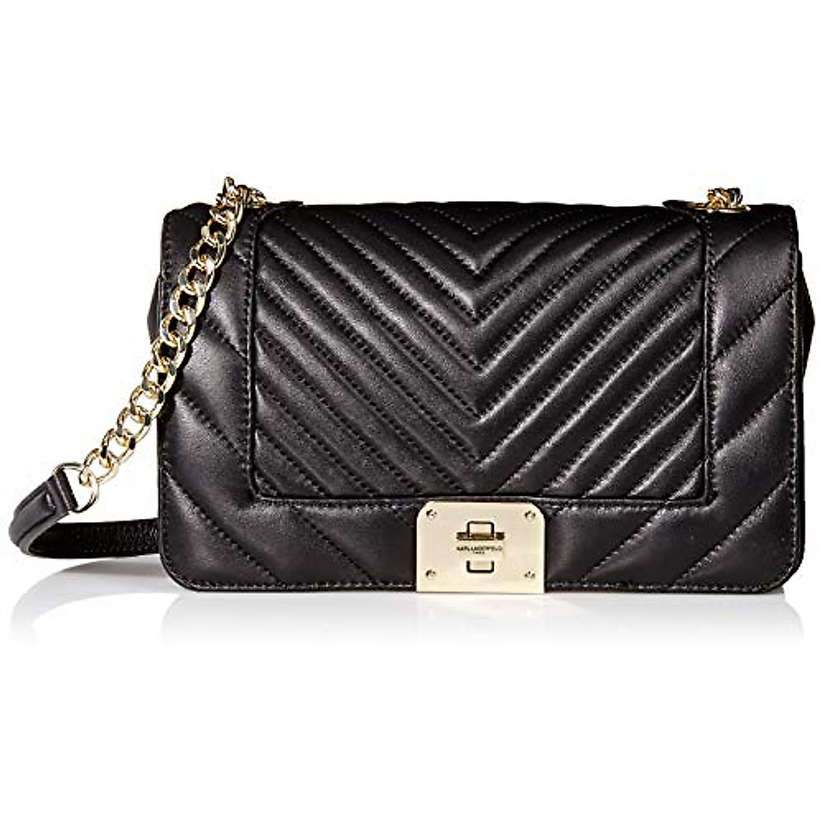 Karl Lagerfeld Paris womens Lara Quilted Shoulder Bag, Black/Gold, One Size US
