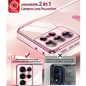 LeYi for S21 Ultra Case: with Full Camera Protection, Love Heart Plating Girly Women Cute Luxury Soft TPU Case for Samsung S21 Ultra, Pink