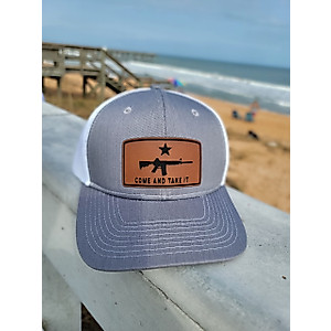 THE PEOPLES BRIGADE Come and Take It Lone Star Leather Patch Series Baseball Trucker Hat (Black)